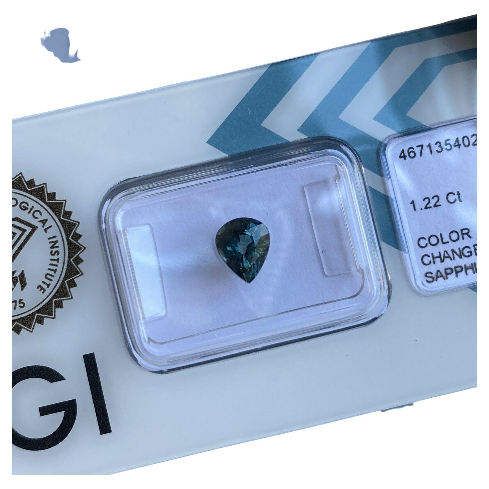 Rare 1.08ct Colour Change Sapphire Green Blue Pear Teardrop Cut IGI Certified For Sale at 1stDibs