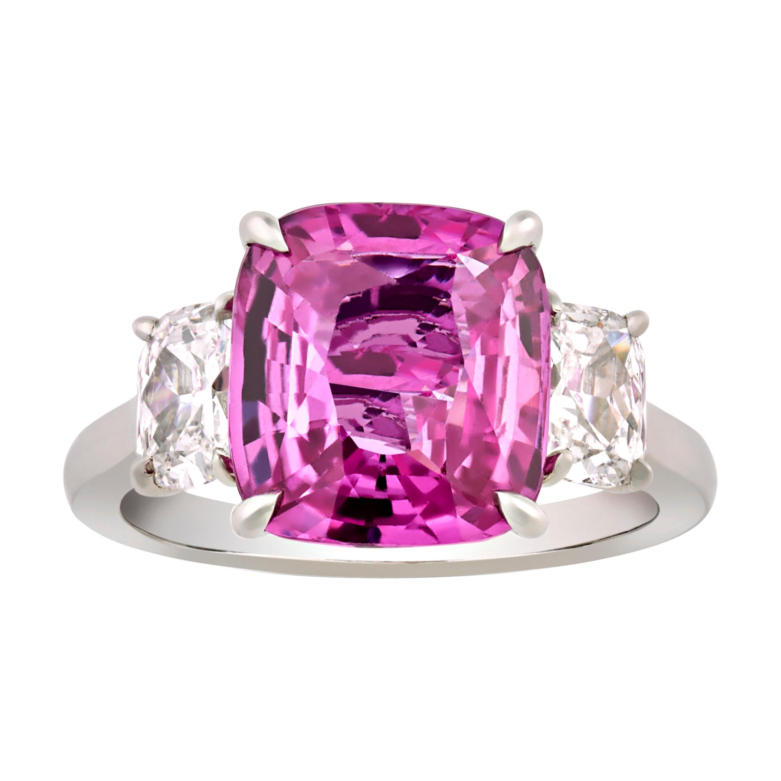 Untreated 4.03 Carat Pink Sapphire Diamond Halo Ring For Sale at 1stDibs