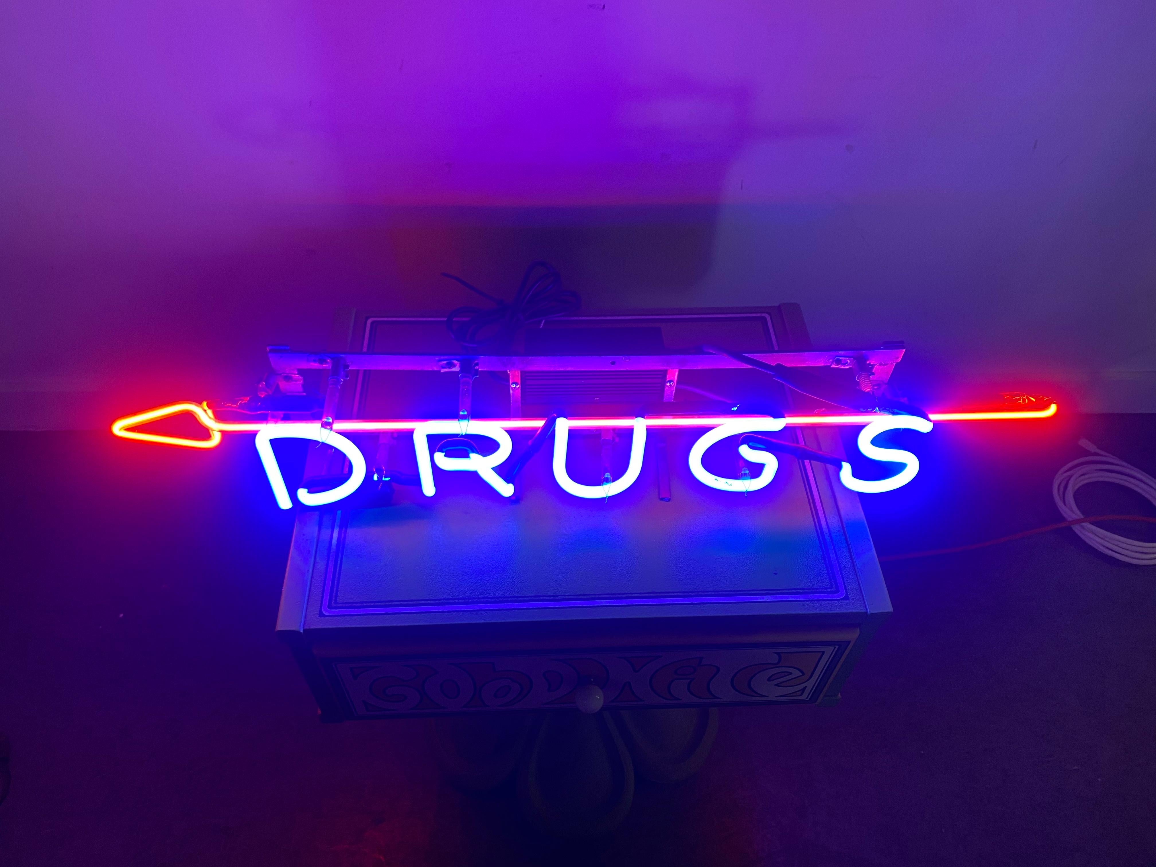 Unusual 1930s / 40's "Drugs" with arrow NEON sign.. For Sale at 1stDibs