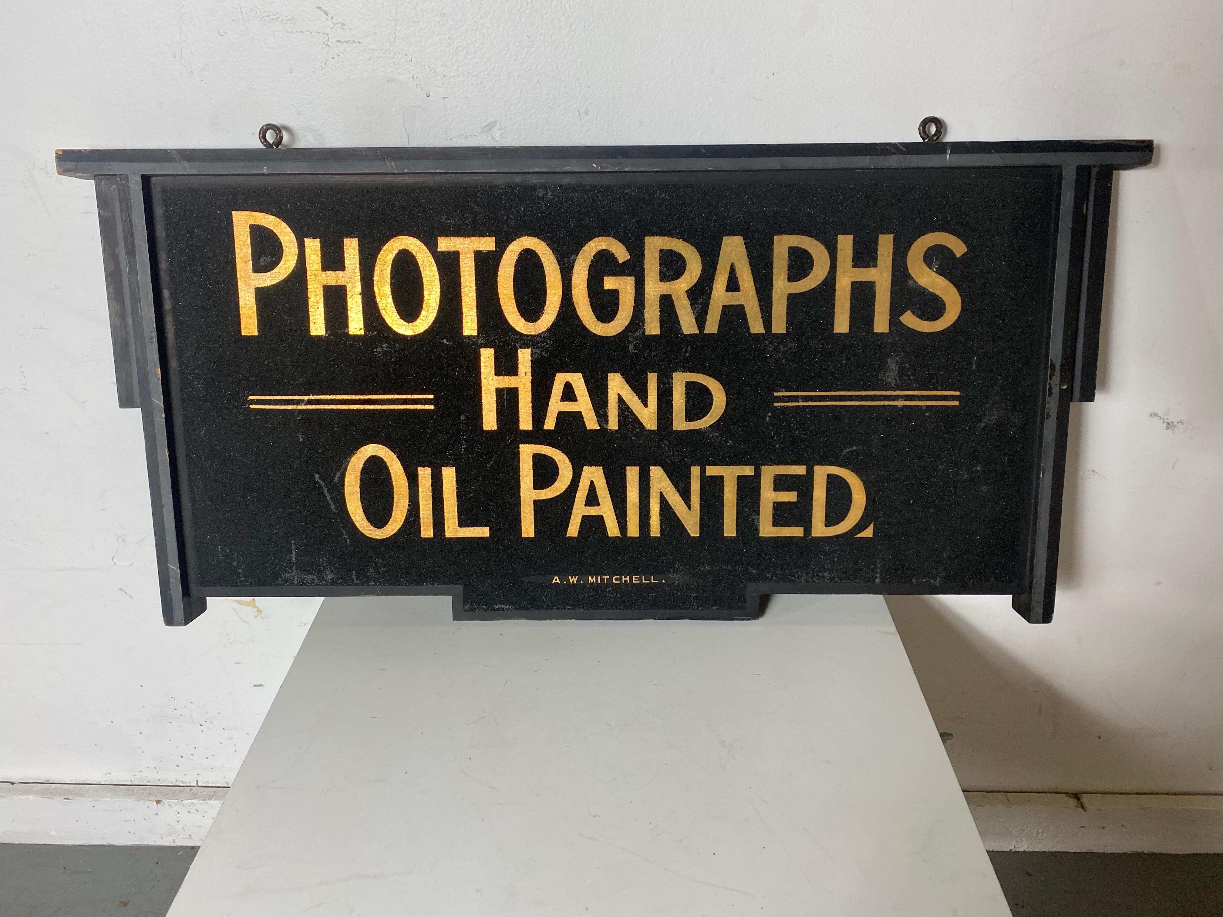 Unusual 1930s Double Sided Trade Show Sign, "Photographs" Early Smalts ...