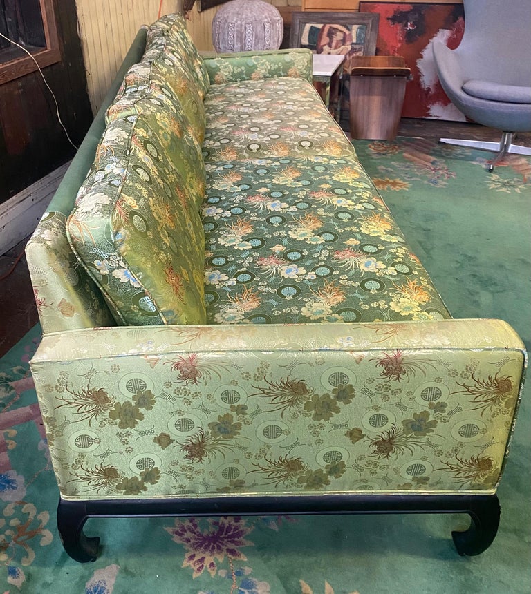 Unusual 1960s Asian James Mont Style Black Lacquered Sofa, Silk / Down ...