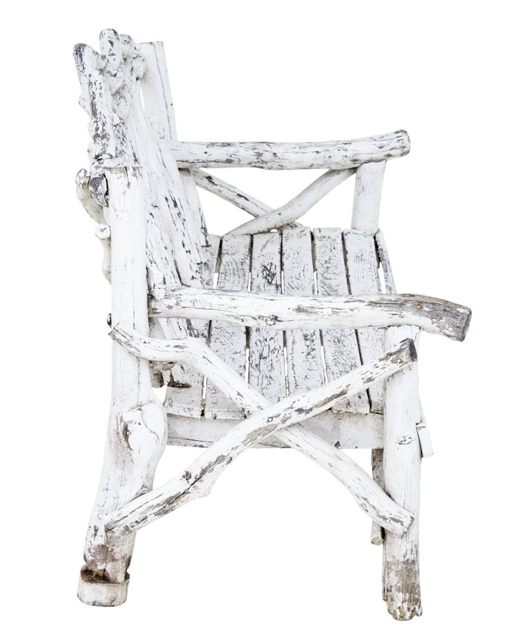 Unusual 5 Piece Painted Natural Wood Garden Set For Sale at 1stDibs