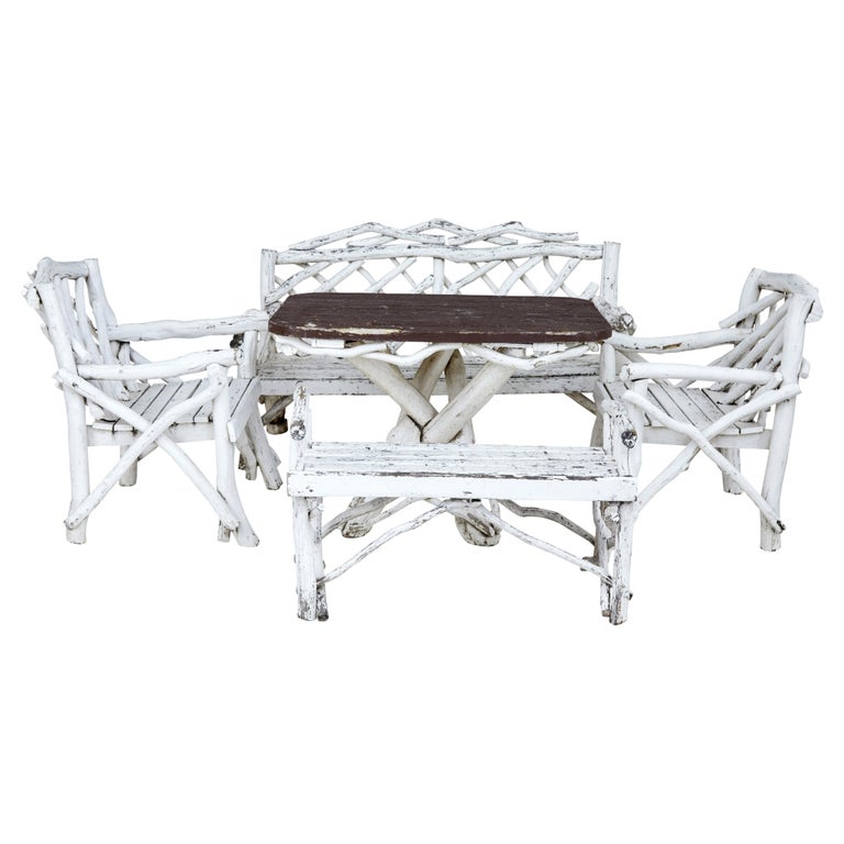 Unusual 5 Piece Painted Natural Wood Garden Set For Sale at 1stDibs
