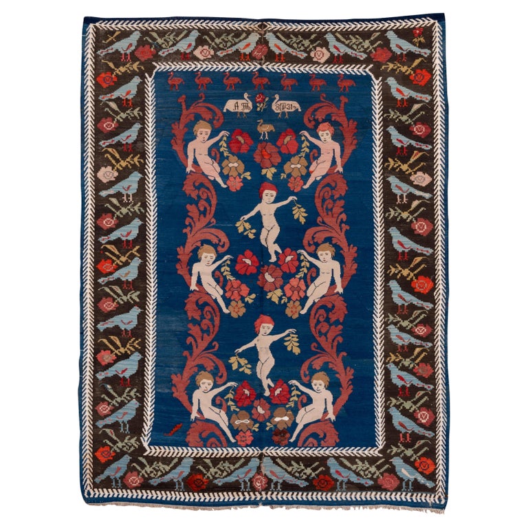 Unusual Antique Bulgarian Pictorial Kilim Rug, Border with Birds For ...