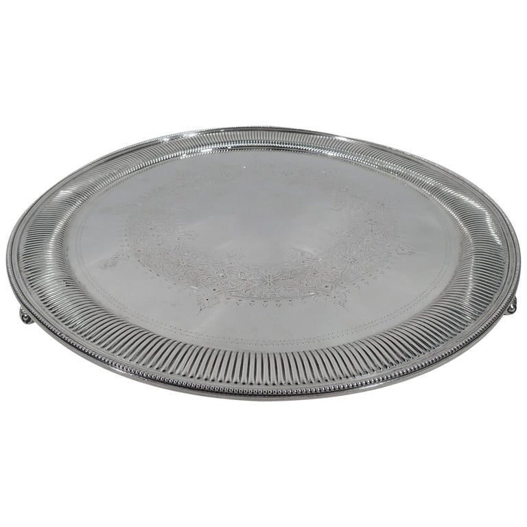 Unusual Antique English Sterling Silver Salver Tray For Sale at 1stDibs