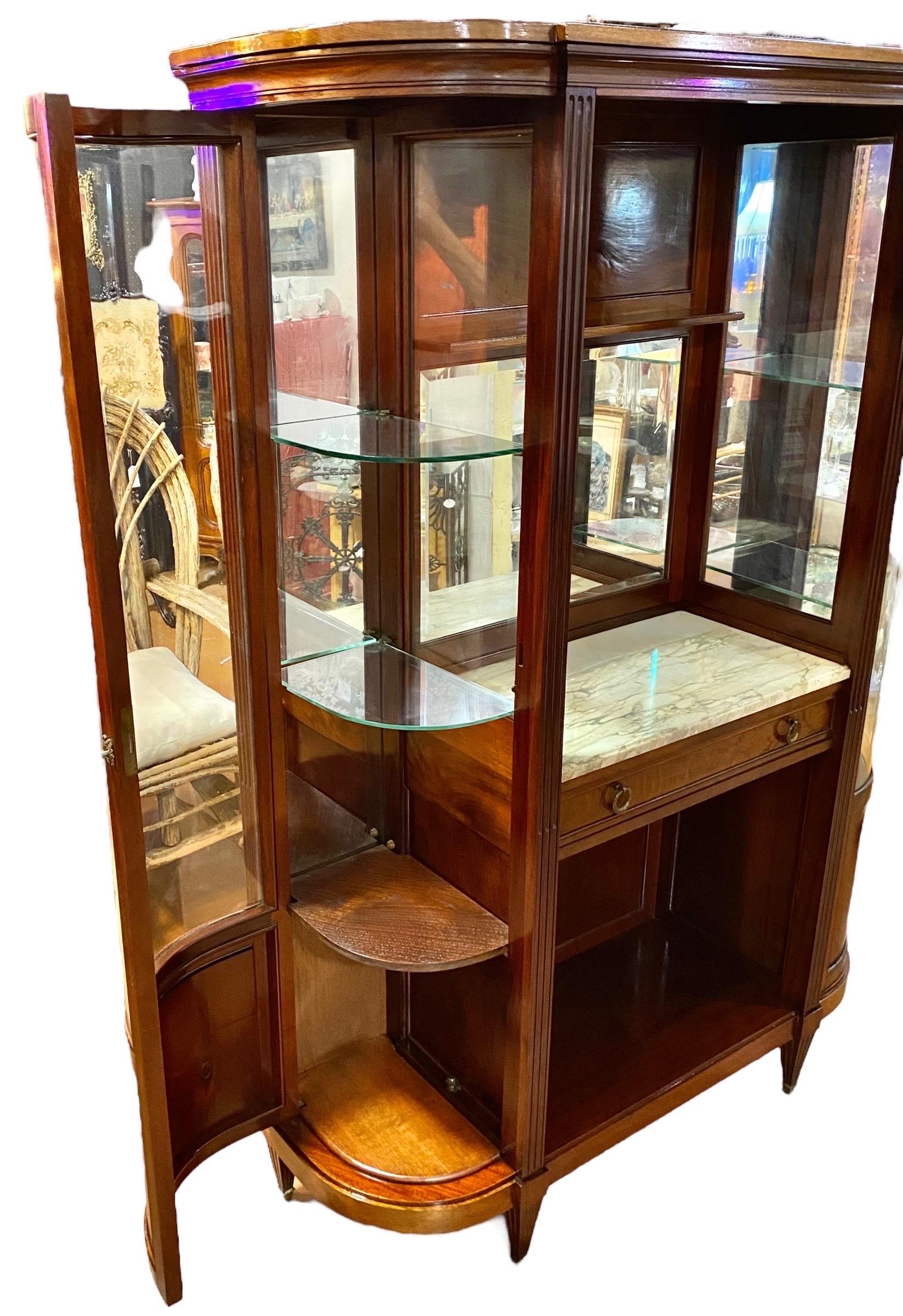 Unusual Antique French Louis XVI Style CarvedWalnut Curved Glass Dry ...