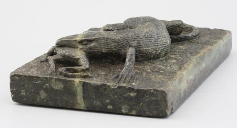 Unusual Antique Hand Carved Lizard and Prey Hard Stone Desk Weight ...