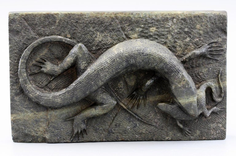 Unusual Antique Hand Carved Lizard and Prey Hard Stone Desk Weight ...