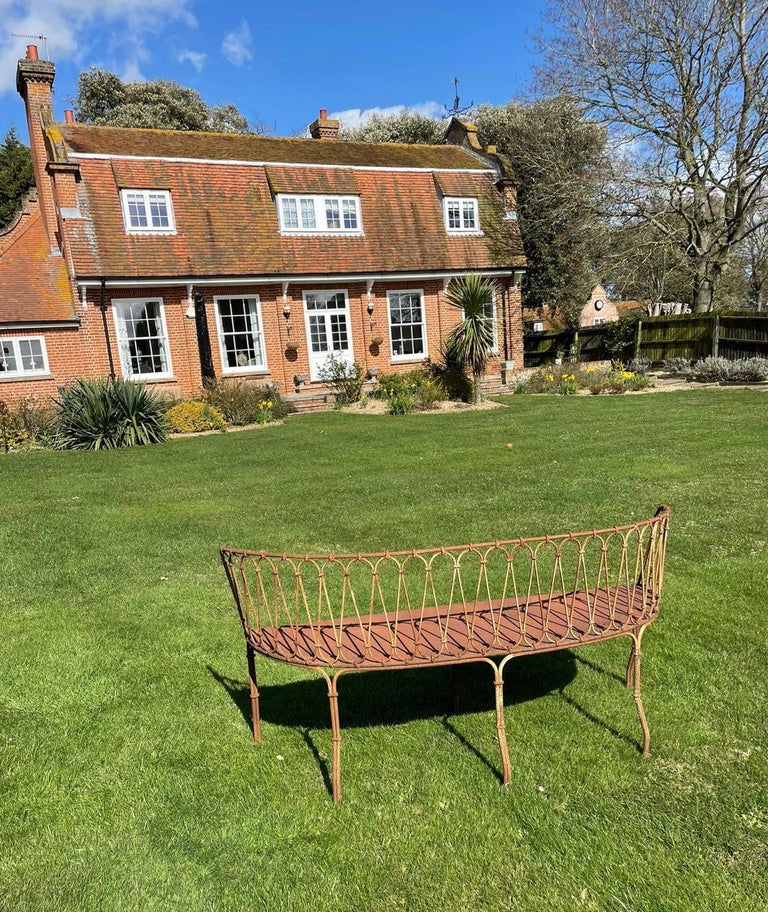 Unusual Antique Regency Wrought Iron Shaped Garden Bench For Sale at 1stDibs
