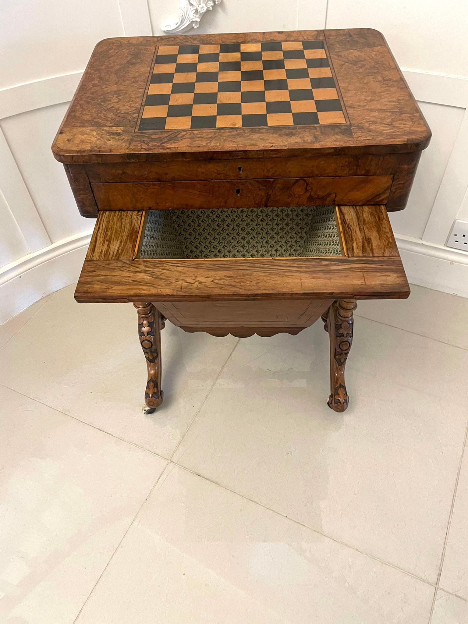 Unusual Antique Victorian Quality Burr Walnut Inlaid Games Table For ...