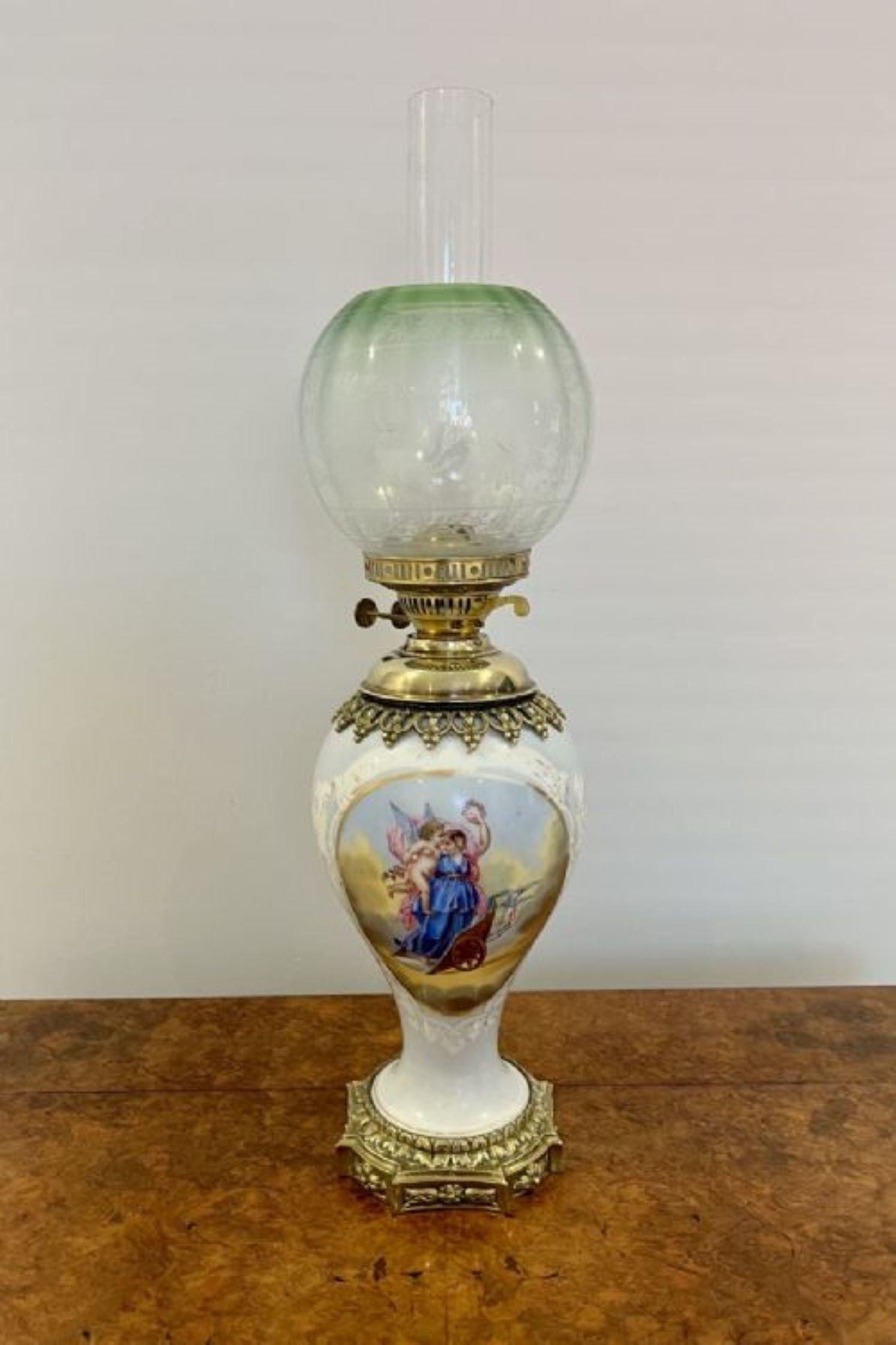 Unusual antique Victorian quality porcelain oil lamp For Sale at 1stDibs