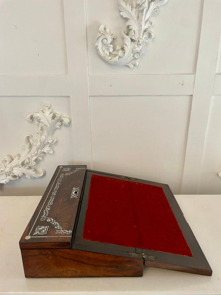 Unusual Antique Victorian Quality Rosewood Inlaid Writing Box For Sale ...