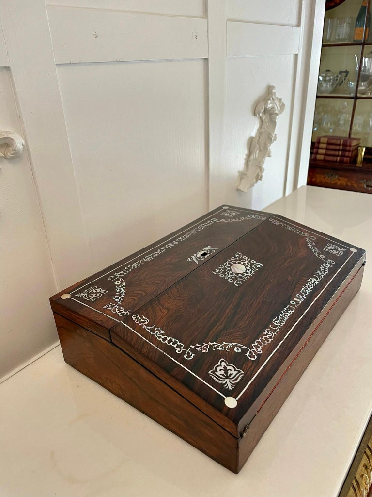 Unusual Antique Victorian Quality Rosewood Inlaid Writing Box For Sale ...