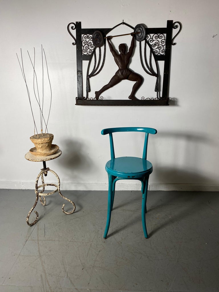 Unusual Art Deco Hand Forged Iron Silhouette Sculpture of Body Builder ...