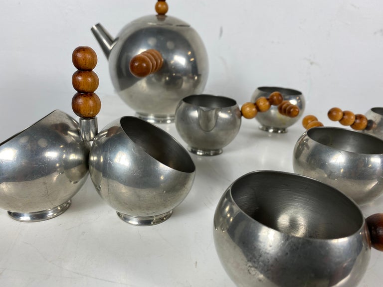 Unusual Art Deco, Modernist 8-Piece Tea Set, Chrome or Wood Ball Design ...