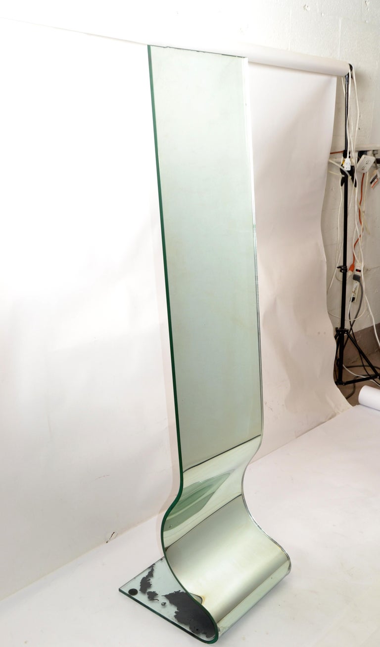 Unusual Bend Glass Full Body Rectangular Floor Mirror Mid-Century ...