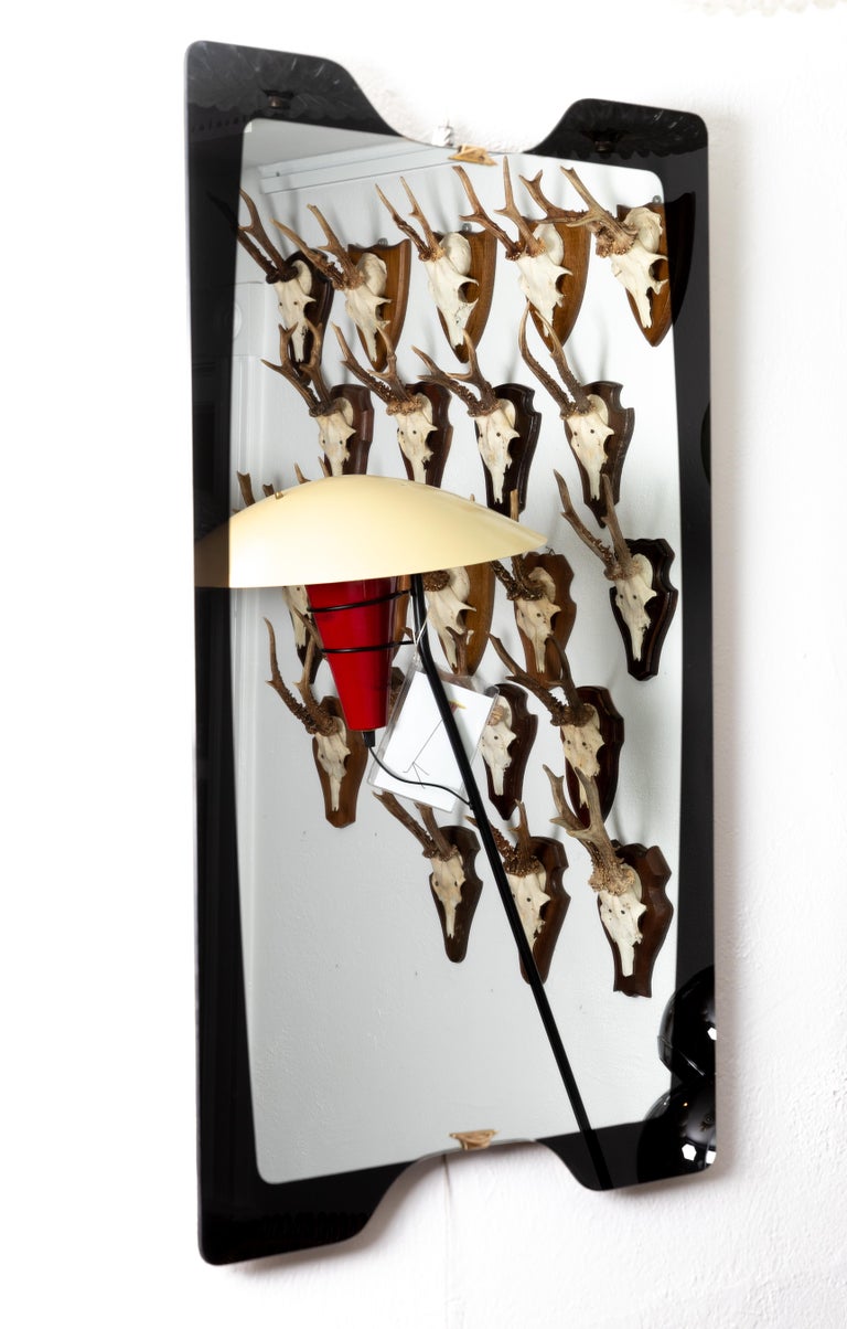 Unusual Black Glass Surround Mirror with Brass Details at 1stDibs ...