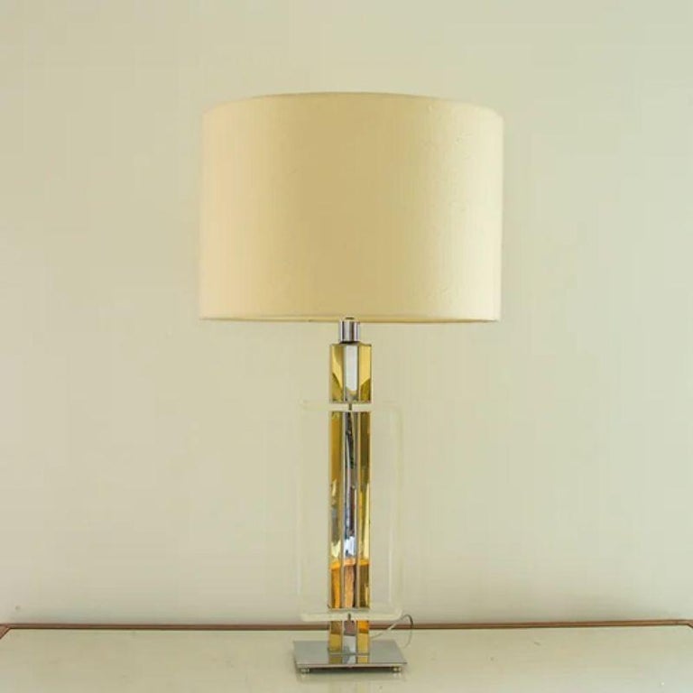 Unusual Brass and Steel Column Table Lamp, 1970s For Sale at 1stDibs