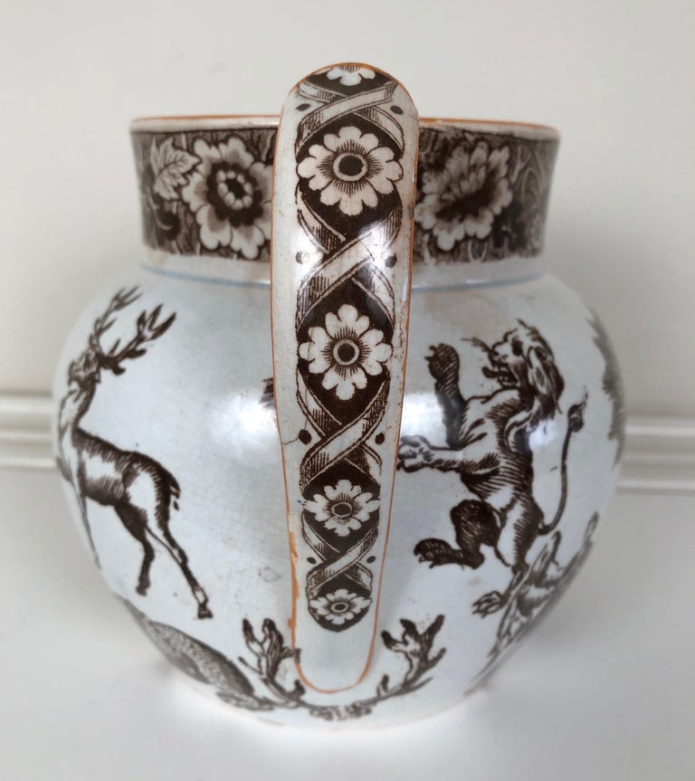 Unusual Brown Transferware Staffordshire Pitcher, circa 1830s at 1stDibs