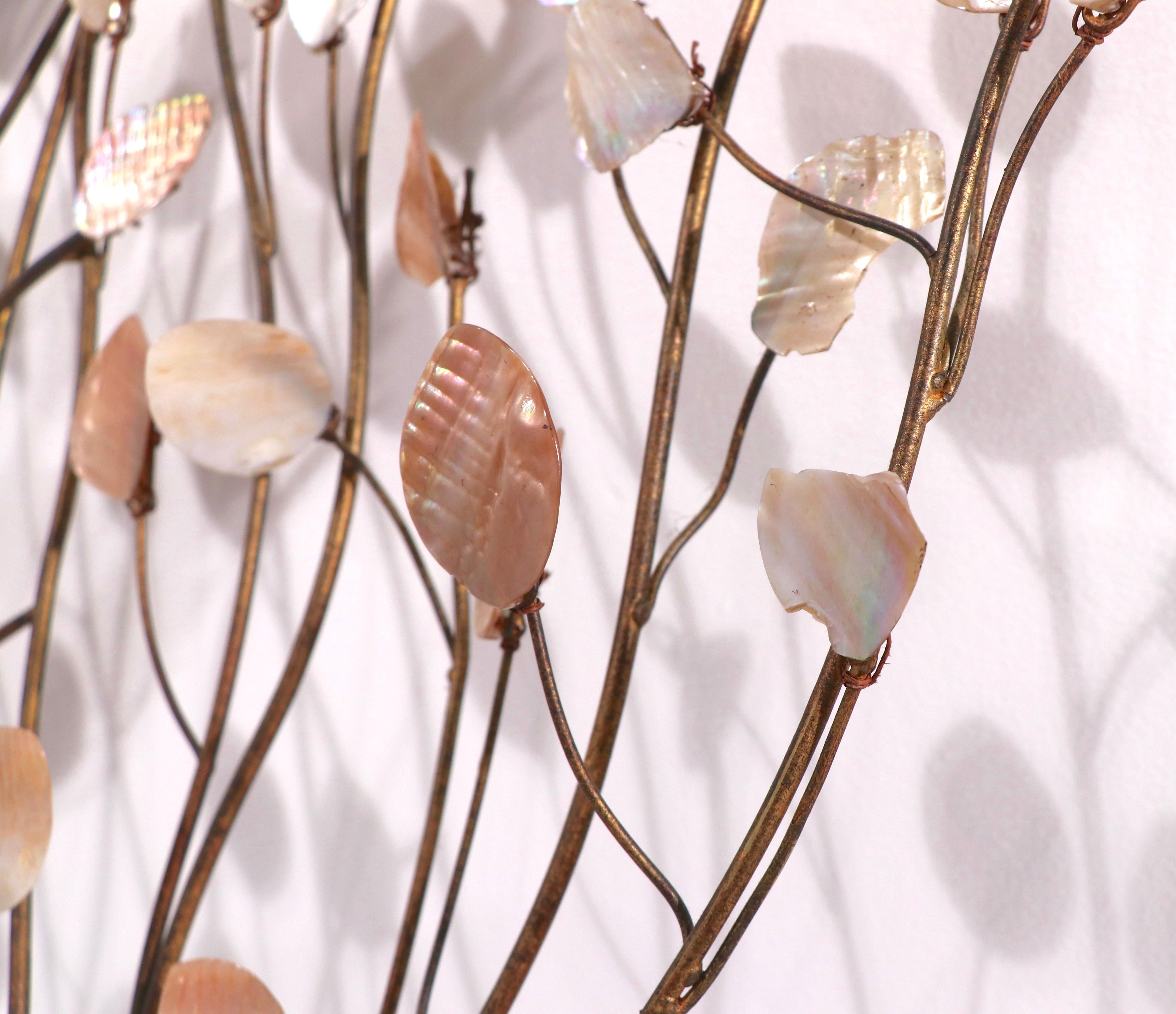 Unusual Brutalist Tree Wall Sculpture Wrought Iron and Shell Att. to ...