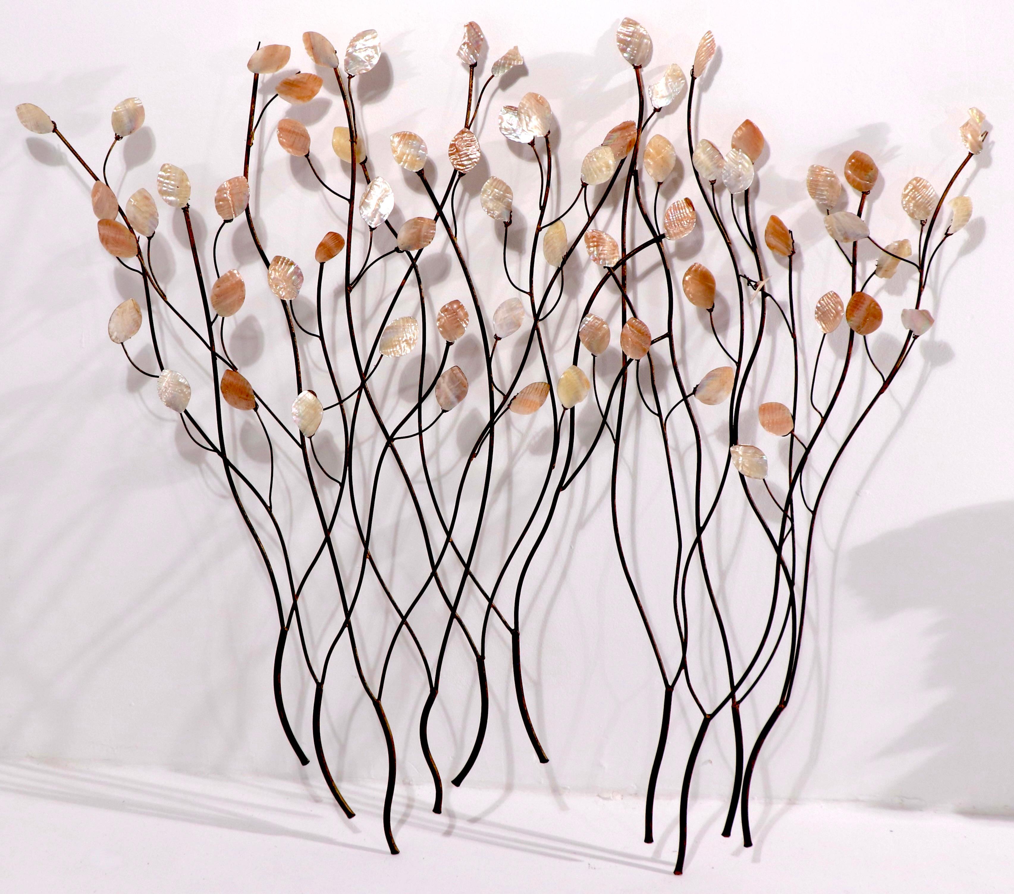 Unusual Brutalist Tree Wall Sculpture Wrought Iron and Shell Att. to ...