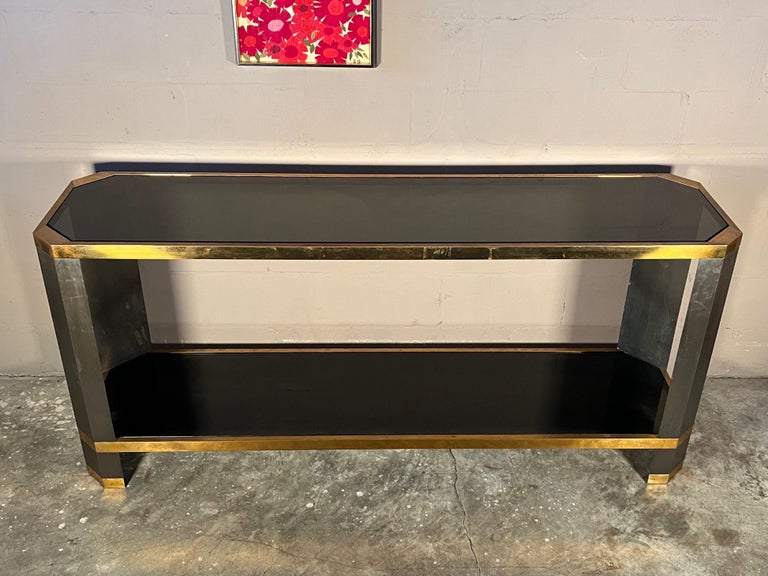 Brass And Black Glass Console Ron Seff, 1970's For Sale at 1stDibs