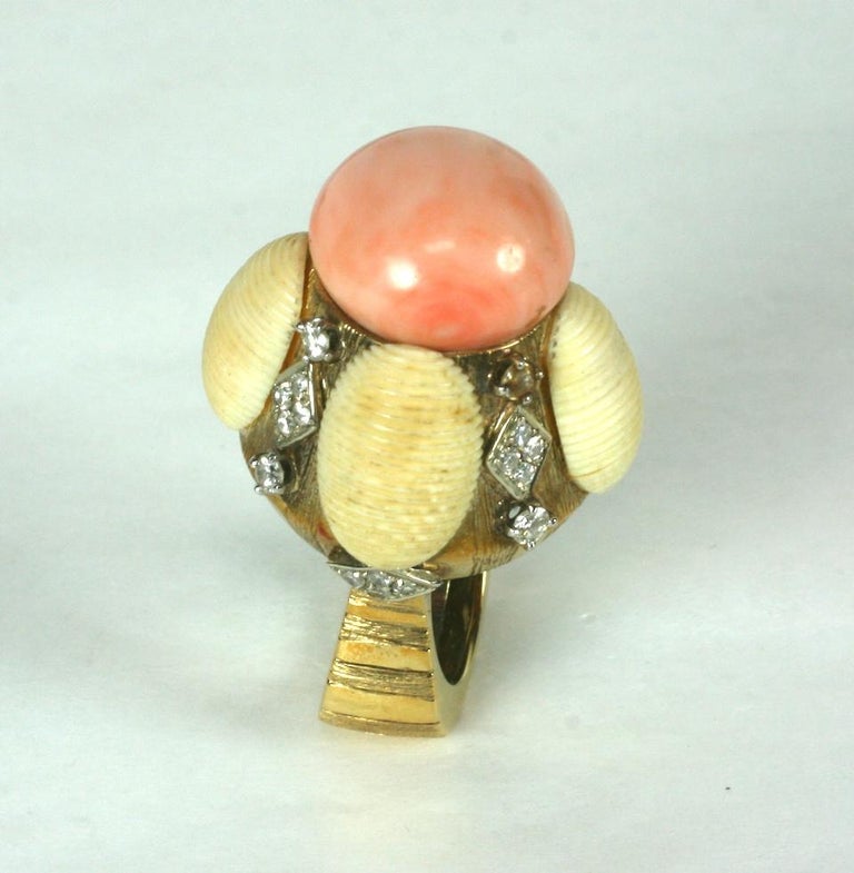 Unusual Coral and Diamond Domed Cocktail Ring For Sale at 1stDibs ...