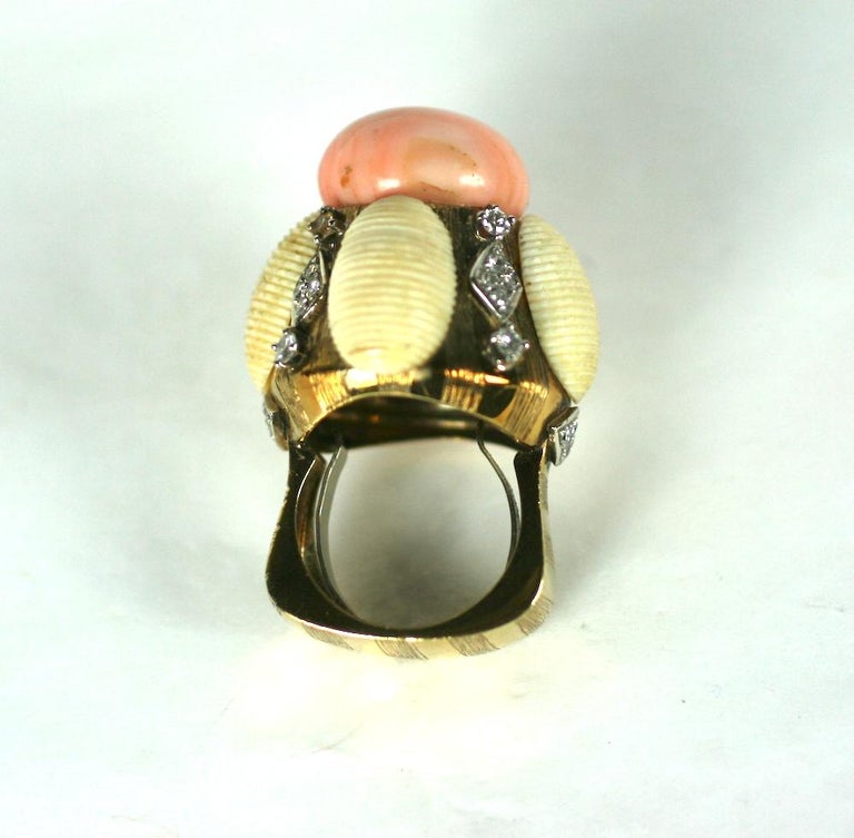 Unusual Coral and Diamond Domed Cocktail Ring For Sale at 1stDibs ...