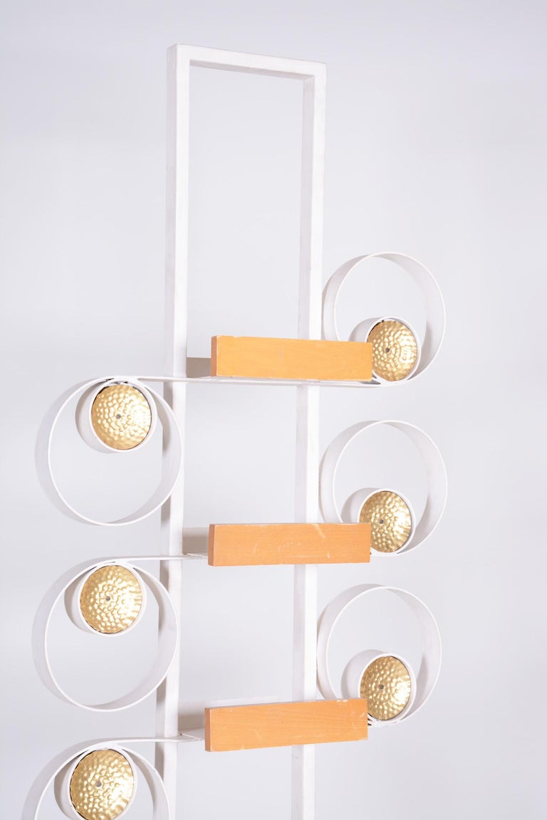 Unusual Czech Metal White Room Divider Wall Unit, Brass Details, 1950s ...