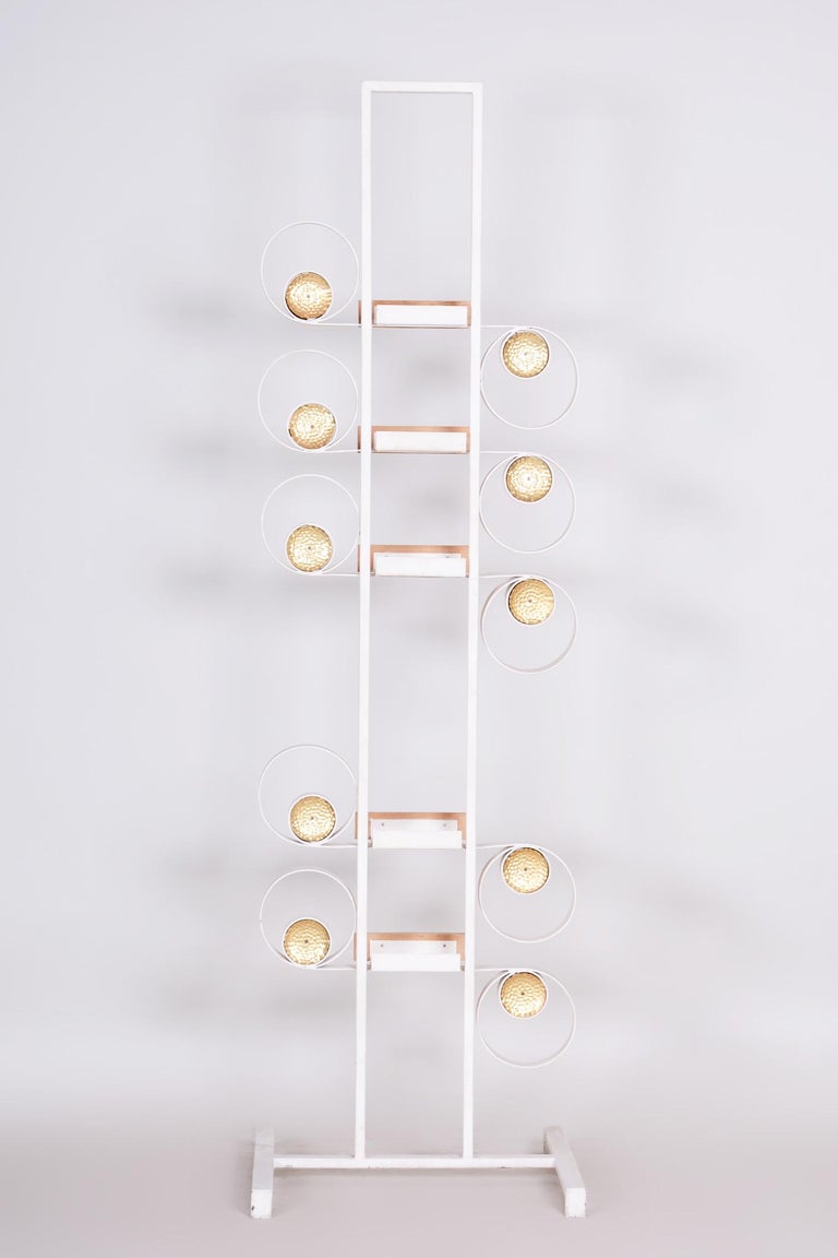 Unusual Czech Metal White Room Divider Wall Unit, Brass Details, 1950s ...