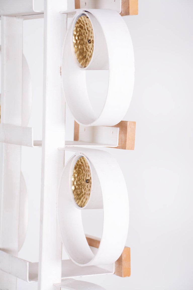 Unusual Czech Metal White Room Divider Wall Unit, Brass Details, 1950s ...