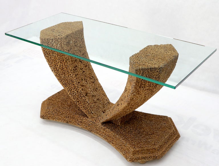 Unusual Distressed Wood V-Shape Base Large Console Sofa Table with ...