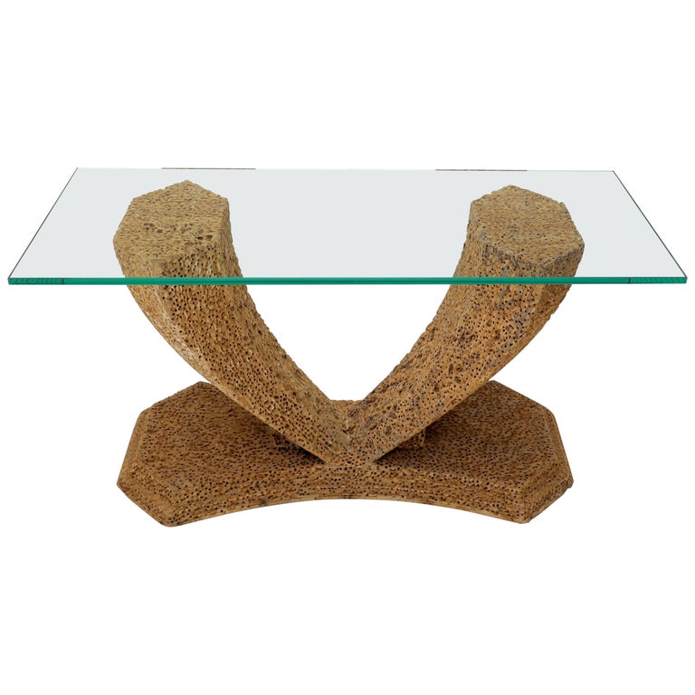 Unusual Distressed Wood V-Shape Base Large Console Sofa Table with ...