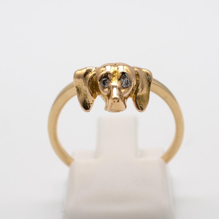 Unusual Dog Ring with Diamonds, 18 Karat Gold with Full British ...