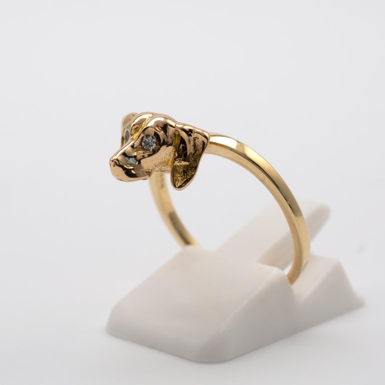 Unusual Dog Ring with Diamonds, 18 Karat Gold with Full British ...