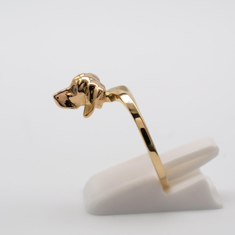 Unusual Dog Ring with Diamonds, 18 Karat Gold with Full British ...