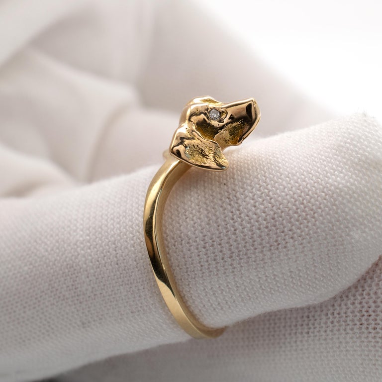 Unusual Dog Ring with Diamonds, 18 Karat Gold with Full British ...