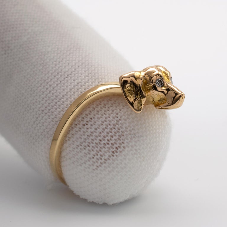 Unusual Dog Ring with Diamonds, 18 Karat Gold with Full British ...