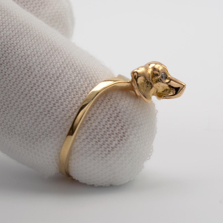 Unusual Dog Ring with Diamonds, 18 Karat Gold with Full British ...