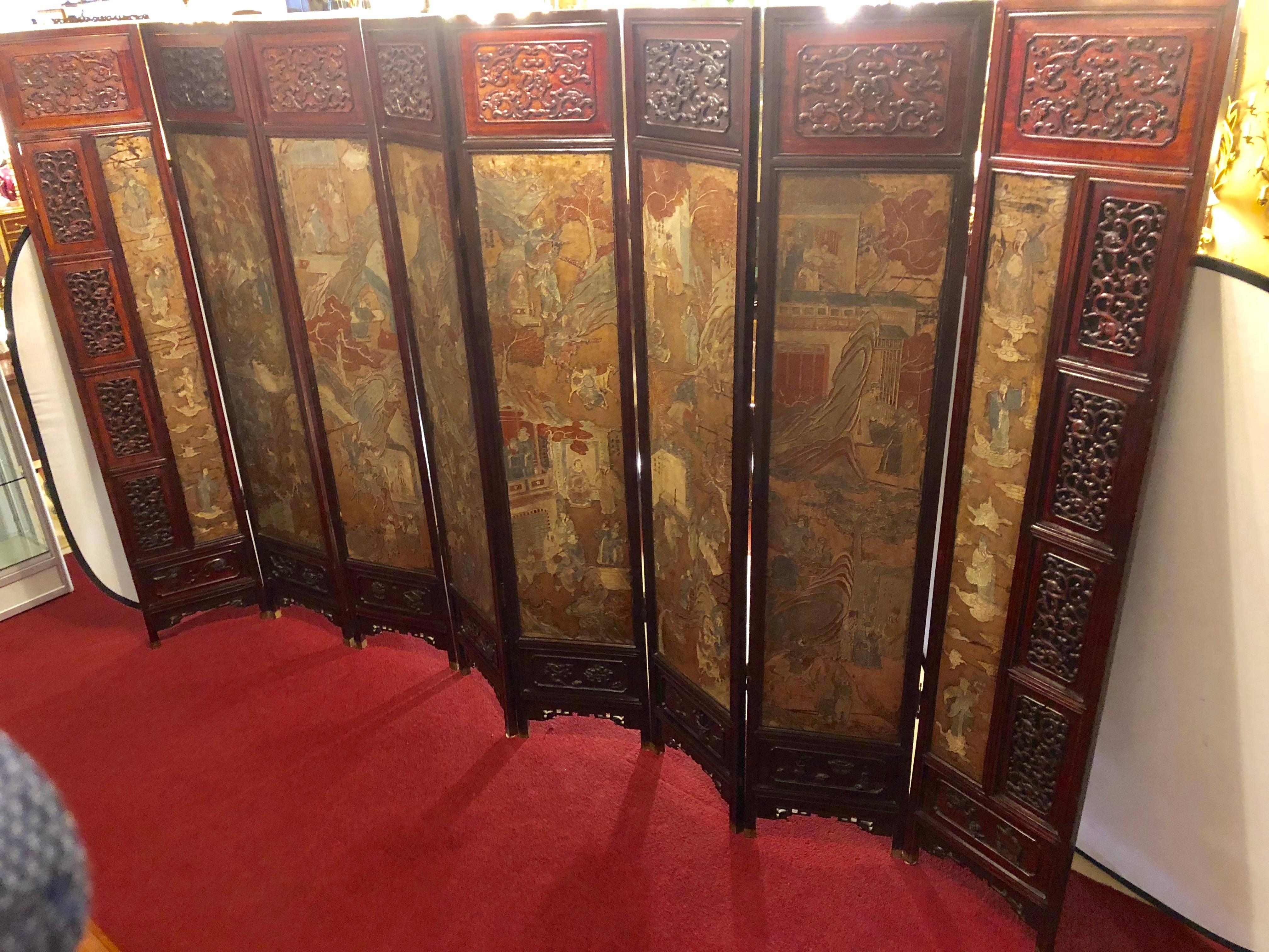 Unusual Eight Panel Chinese Coromandel Screen circa 1700-1800 with ...