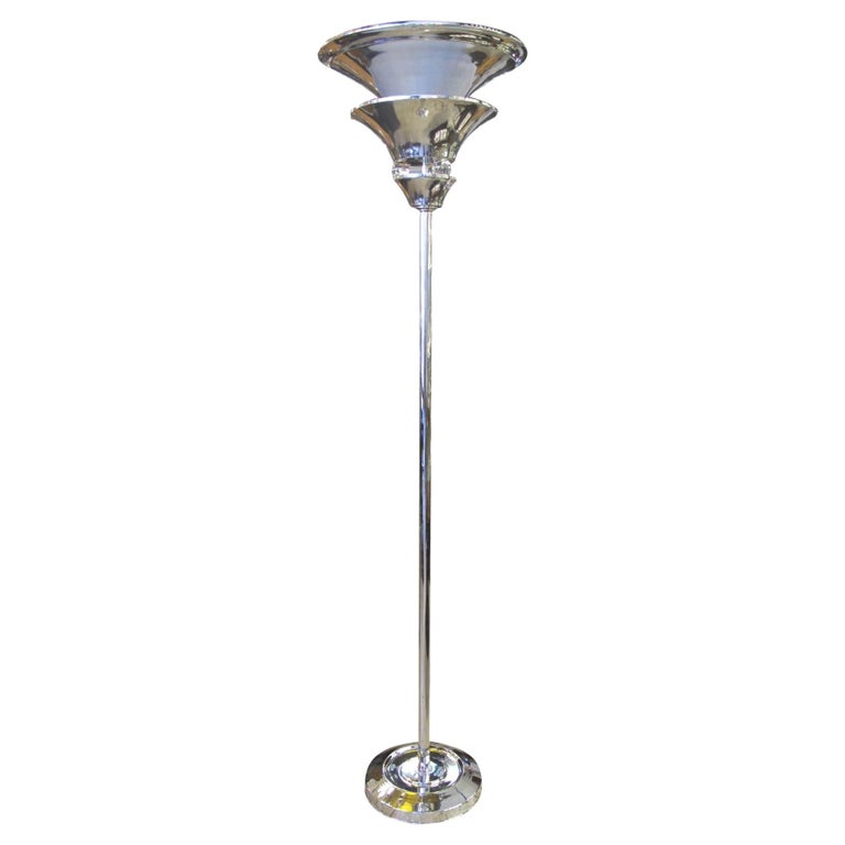 Unusual Floor Lamp Art Deco 1920, German, Materials: Chrome and Glass ...