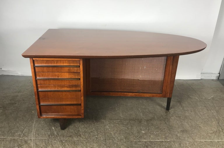 Unusual Half Oval Shaped Walnut Partners Desk by Miller Desk and Safe ...