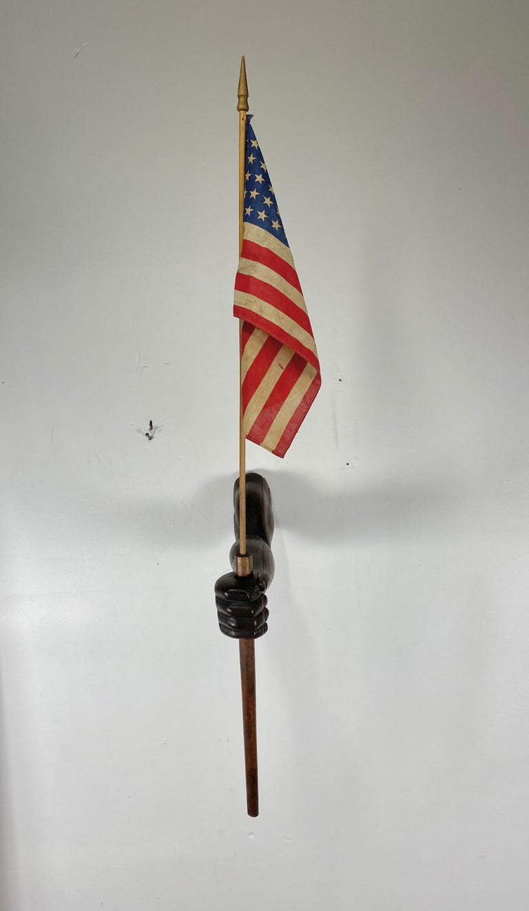 Unusual Hand Carved Wooden Arm, Flag Holder with Flag, Veterans ...