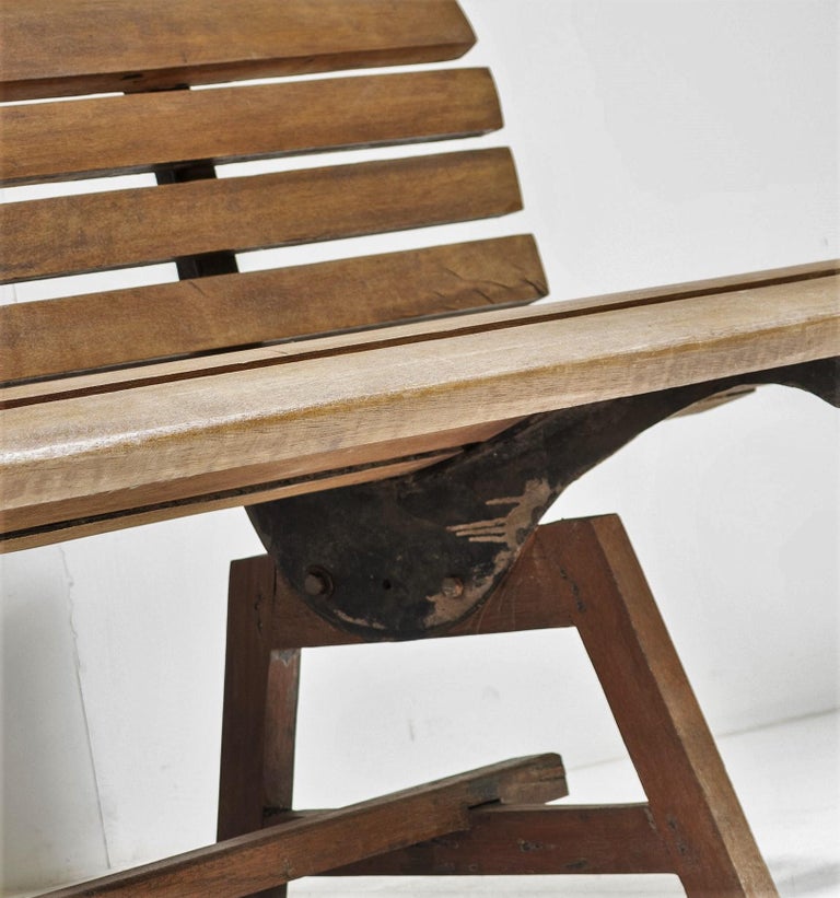 Unusual Hardwood Iroko and Cast Iron Garden Bench Porch Logia Seating ...