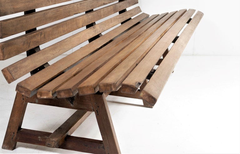 Unusual Hardwood Iroko and Cast Iron Garden Bench Porch Logia Seating ...