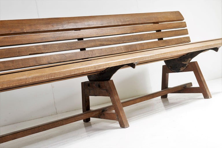 Unusual Hardwood Iroko and Cast Iron Garden Bench Porch Logia Seating ...