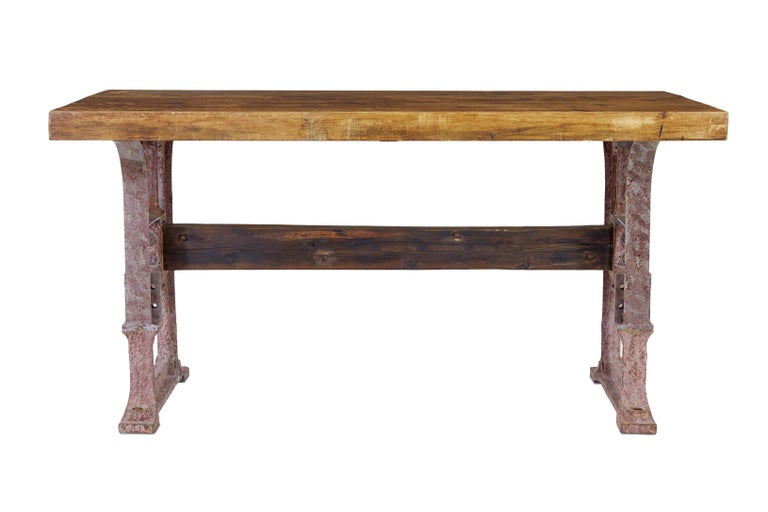 Unusual Industrial Iron and Teak Work Table For Sale at 1stDibs