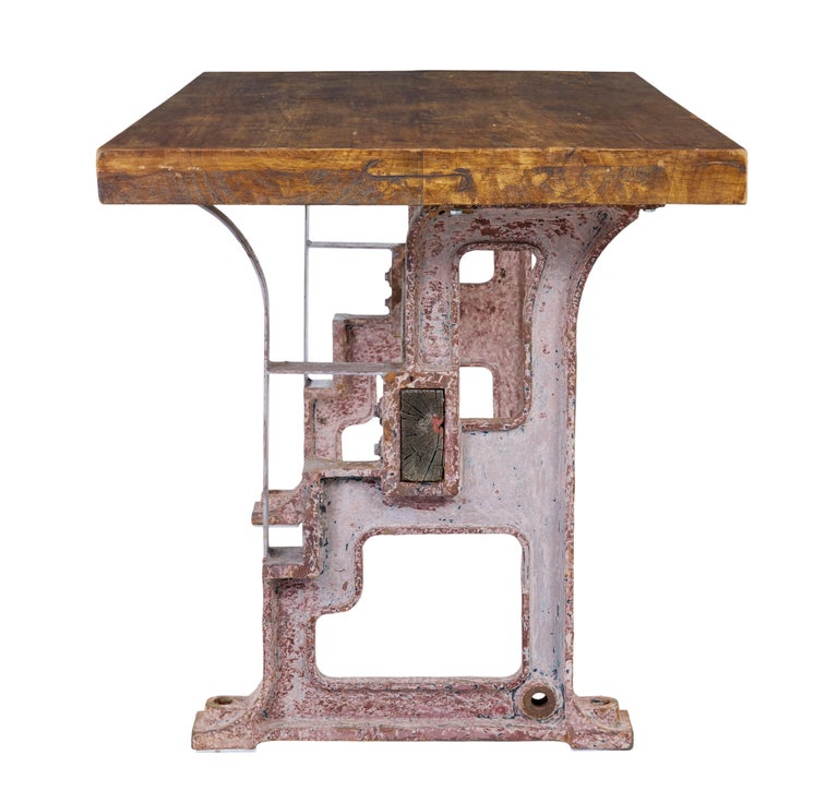 Unusual Industrial Iron and Teak Work Table For Sale at 1stDibs