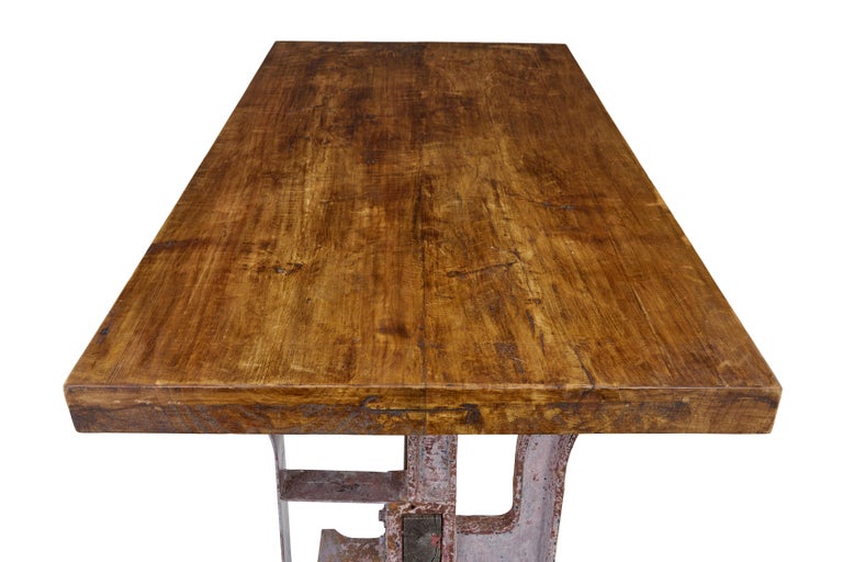 Unusual Industrial Iron and Teak Work Table For Sale at 1stDibs