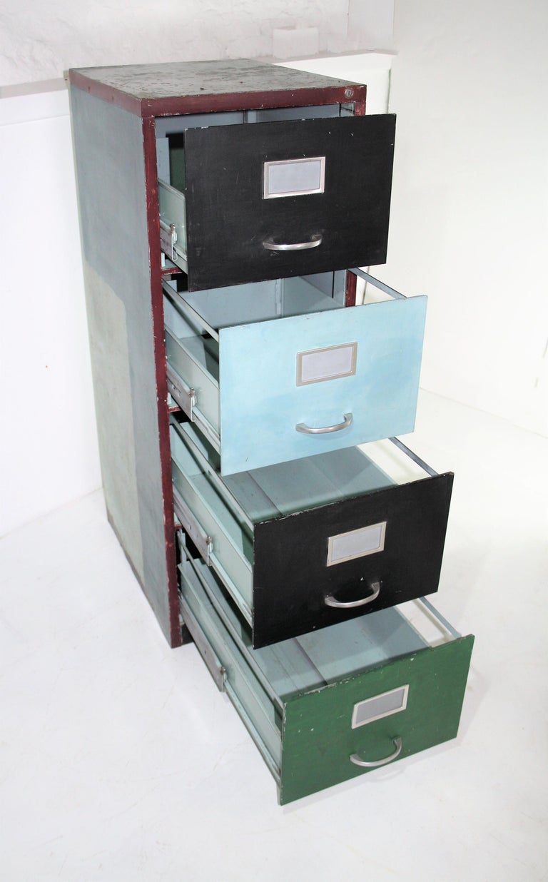 Unusual Industrial Salvage Colourful Office Metal Filing Cabinet ...